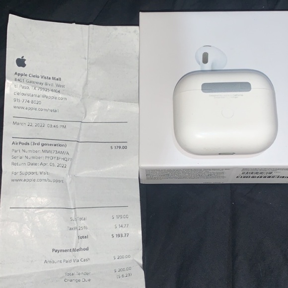Apple | Headphones | Apple Third Gen Airpods New With Receipt | Poshmark